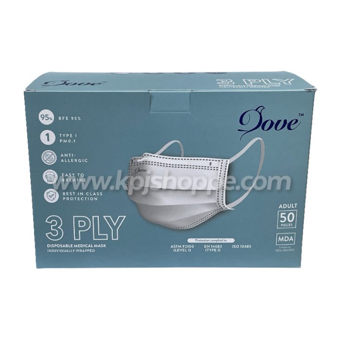 Dove Individually Packed 3ply Face Mask 50’s - KPJ Cares
